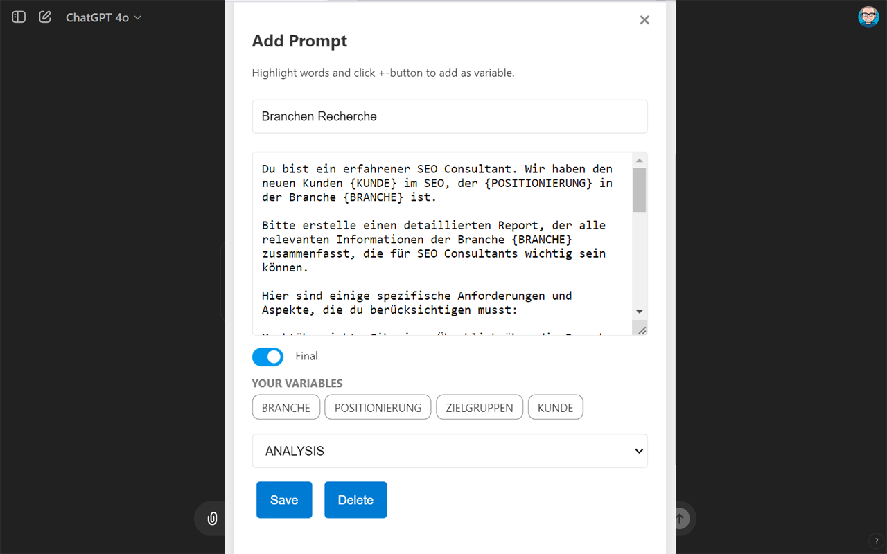 AI Prompt Manager - Allgemein | pixelrakete.de